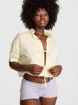 Pink Coastal Cutie Tie-front Sleepshirt - Beige