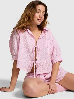 Pink Coastal Cutie Tie-front Sleepshirt - Print