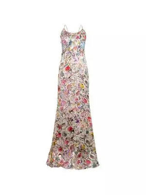 Roberto Cavalli Floral Print Slip Dress - Neutrals