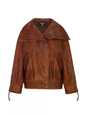Balmain Lambskin Bomber Jacket - Brown