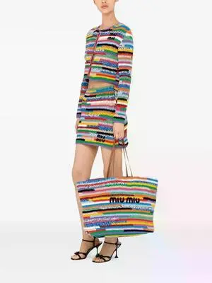 Miu Miu Striped Crochet Knit Shoulder Bag