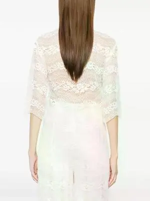 TWINSET Macramé Lace Blouse With Stand-up Collar And Scalloped Trims - White