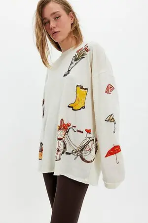 Free People We The Free Market Day Long Sleeve Top - Ivory Combo