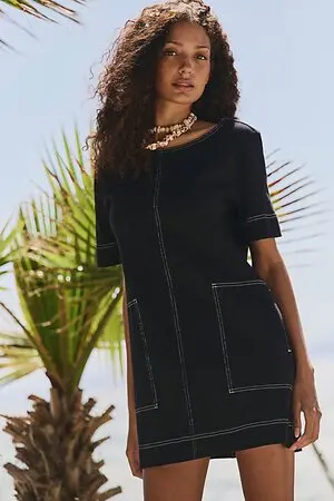 Free People Strada Mini Dress With Contrast Stitching - Black