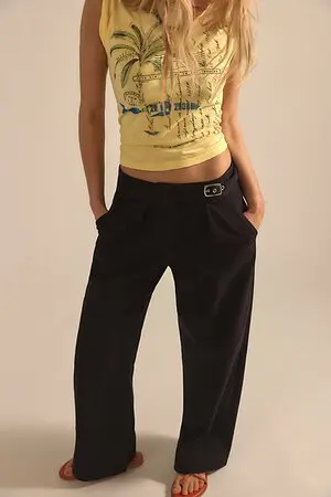 Free People Wide-leg Trousers With Buckle Detail - Black