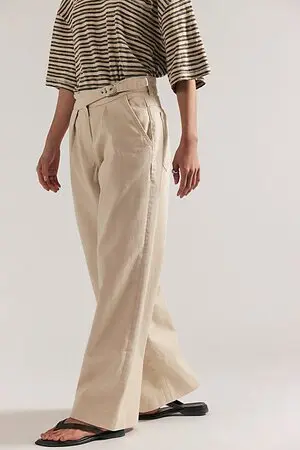 Free People Wide-leg Trousers With Buckle Detail - Neutral