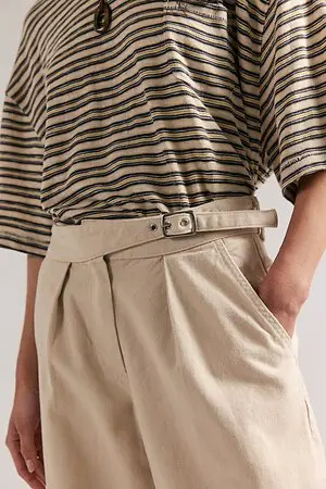 Free People Wide-leg Trousers With Buckle Detail - Neutral