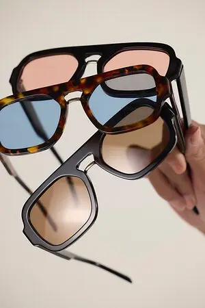 Free People Rhiannon Modern Aviator Polarized Sunglasses - Black/grapefruit