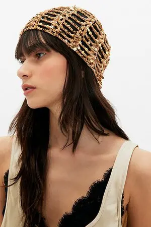Free People Mila Sequin Disco Cap - Bronze