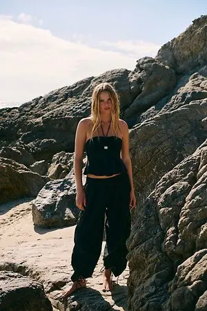 Free People Cotton-linen Pant Set - Black