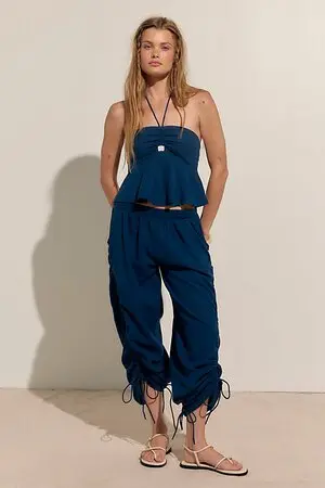 Free People Cotton-linen Pant Set - Poseidon