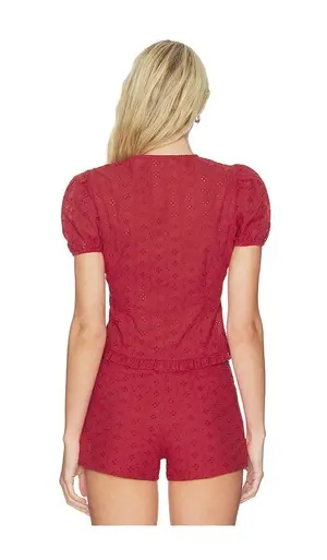 Lioness Bardot Top In Eyelet Embroidered Poplin