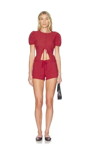 Lioness Bardot Top In Eyelet Embroidered Poplin