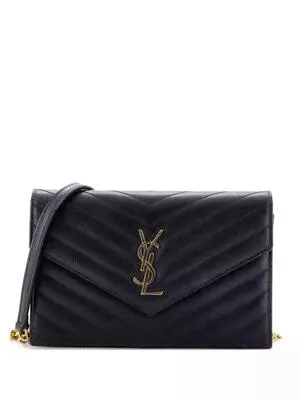 Saint Laurent Classic Monogram Wallet On Chain Matelasse Chevron Leather Small Crossbody Bag - Black