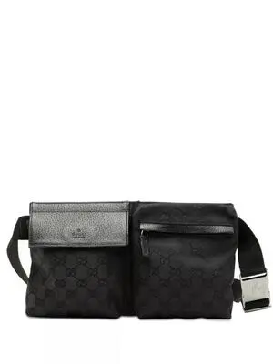Gucci Gg Canvas Double Pocket Belt Bag - Black