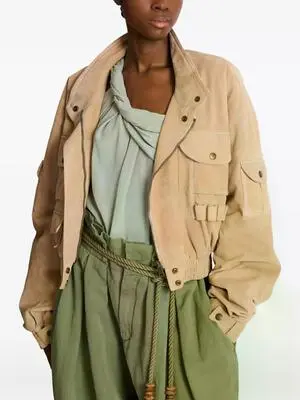 Balmain Suede Bomber Jacket - Neutrals