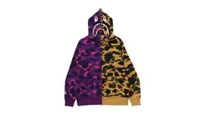 A BATHING APE Split Camo Shark Full Zip Hoodie - Purple