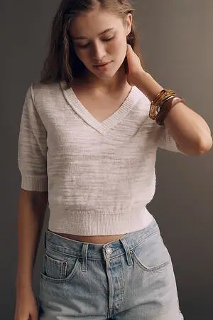 PILCRO Three-quarter Sleeve V-neck Sweater - Ivory