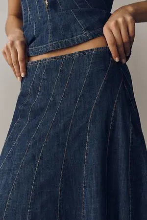 Anthropologie Swirled Denim Maxi Skirt