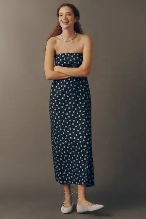 SUNDAY RITUAL Len Strapless Midi Dress - Blue Dot