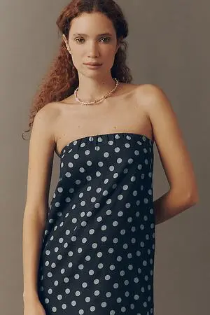 SUNDAY RITUAL Len Strapless Midi Dress - Blue Dot