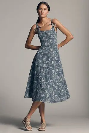 Midi Day Dresses with Square Neck