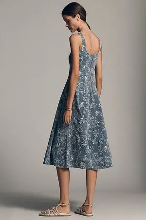 EN SAISON Opal Square-neck Midi Dress - Medium Denim
