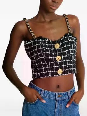 Balmain Tweed Chain Strap Top