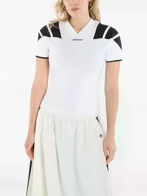 Adidas Cotton V-neck T-shirt With Embroidered Logo