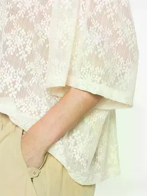 Imperial Off-white Lace Patterned Round Neck Top - Neutrals