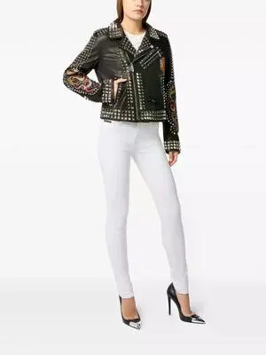 Philipp Plein Studded Embroidered Leather Jacket