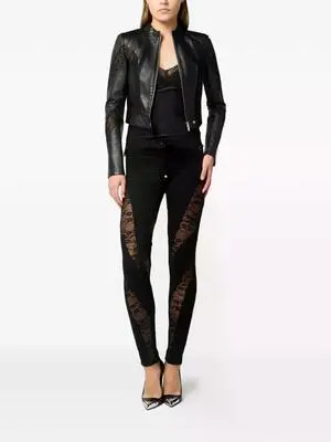 Philipp Plein Fitted Biker Jacket With Lace Inserts