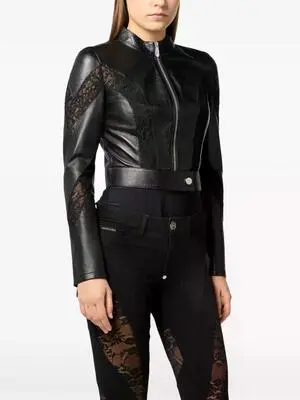 Philipp Plein Fitted Biker Jacket With Lace Inserts