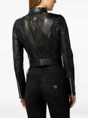Philipp Plein Fitted Biker Jacket With Lace Inserts