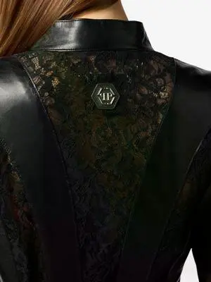 Philipp Plein Fitted Biker Jacket With Lace Inserts