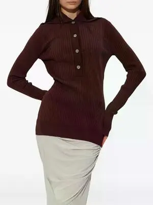 ENTIRE STUDIOS Ribbed Knit Buttoned Polo - Brown