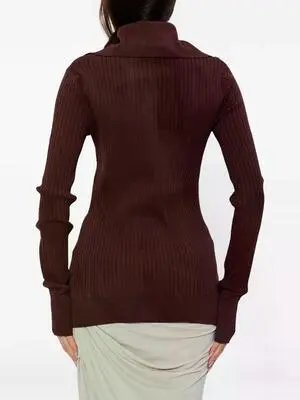 ENTIRE STUDIOS Ribbed Knit Buttoned Polo - Brown