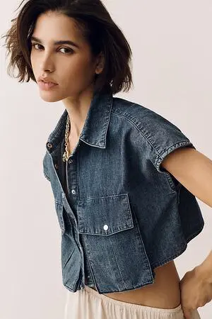 Walter Baker Bryce Denim Crop Buttondown Top - Medium Denim