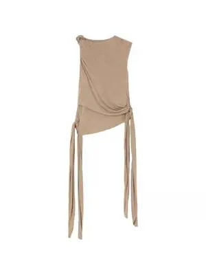 GANNI Sleeveless Asymmetrical Draped Knot Top - Neutrals