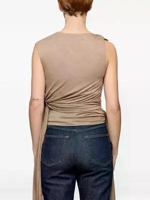 GANNI Sleeveless Asymmetrical Draped Knot Top - Neutrals