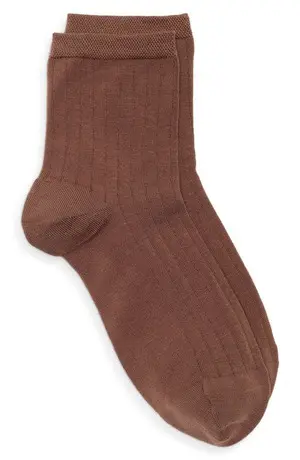 Nordstrom Wide Rib Ankle Socks - Brown Nut