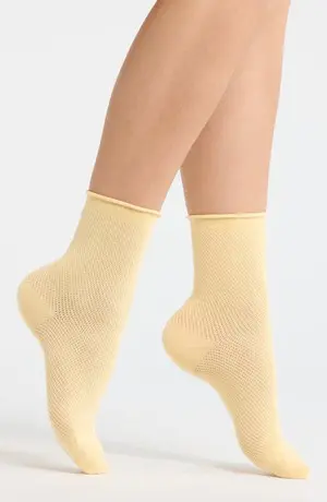 CASA CLARA Rivi Pointelle Knit Crew Socks - Yellow