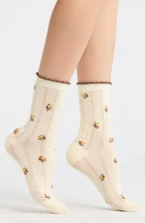 CASA CLARA Winona Floral Pointelle Crew Socks