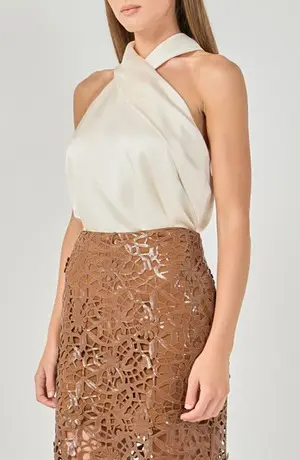 Endless Rose Satin Halter Top - Ivory