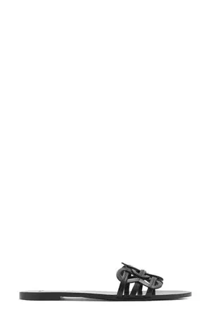 Mango Slide Sandal With Woven Straps - Black