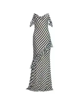 SELF-PORTRAIT Striped Ruffled Georgette Maxi Dress - Blue