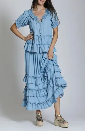 APNY Ruffle Chambray Peasant Top