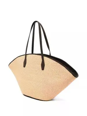 BOSS Raffia Tote Bag With Leather Trims - Neutrals