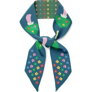 CENTINELLE Mushroom Floral Twilly Ribbon Scarf Beige