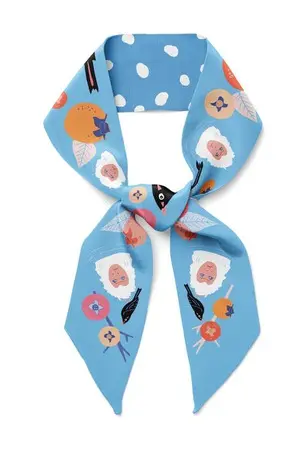 CENTINELLE Snow Monkey And Persimmons Twilly Ribbon Scarf Multicolor